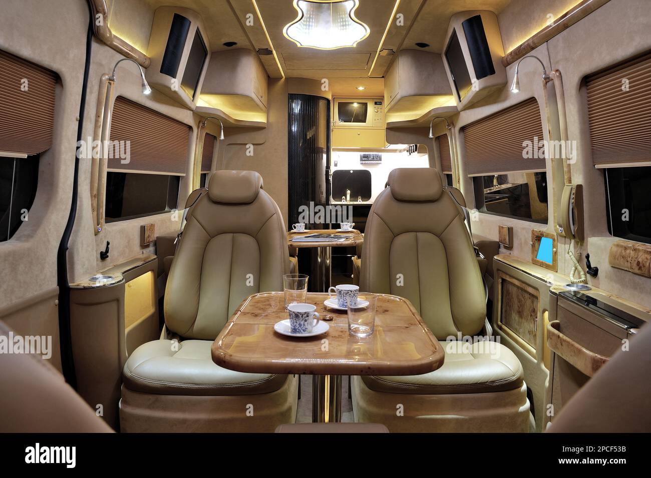 Interior of a luxury private car with leather seats and backrest Stock ...