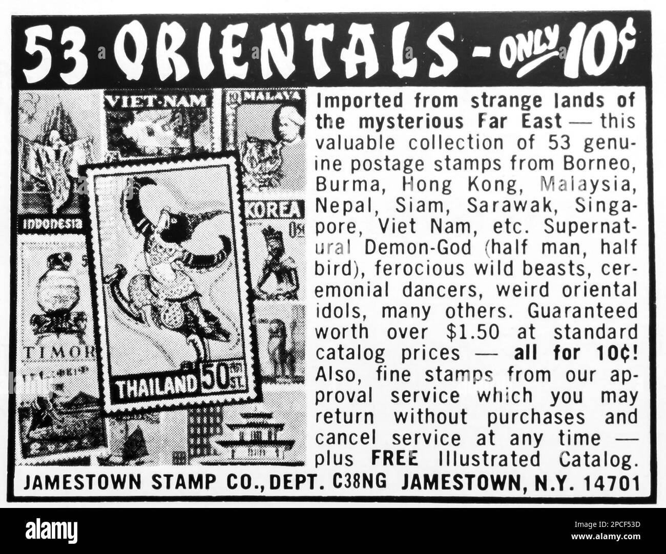 Oriental stamps advert in a Natgeo magazine March 1968 Stock Photo - Alamy