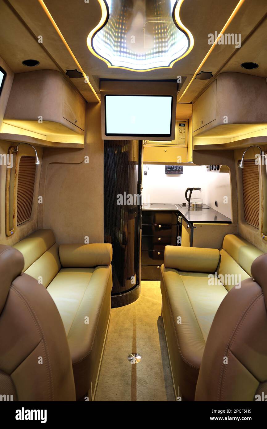Interior of a luxury private car with leather seats and backrest Stock ...