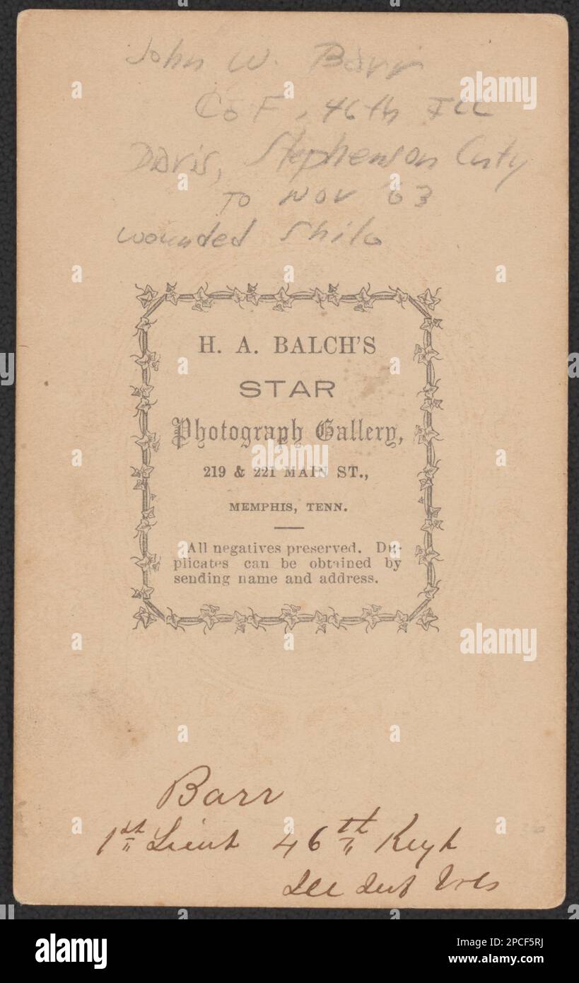 Captain John W. Barr of Co. B, 46th Illinois Infantry Regiment and Co ...