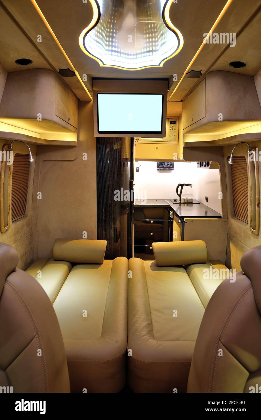 Interior of a luxury private car with leather seats and backrest Stock ...