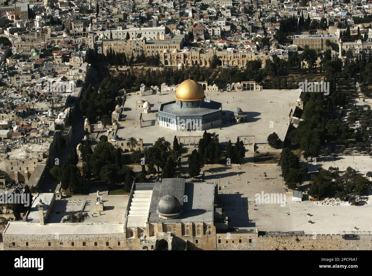 An aerial view of the Dome of the Rock Mosque, center, and the al-Aqsa ...