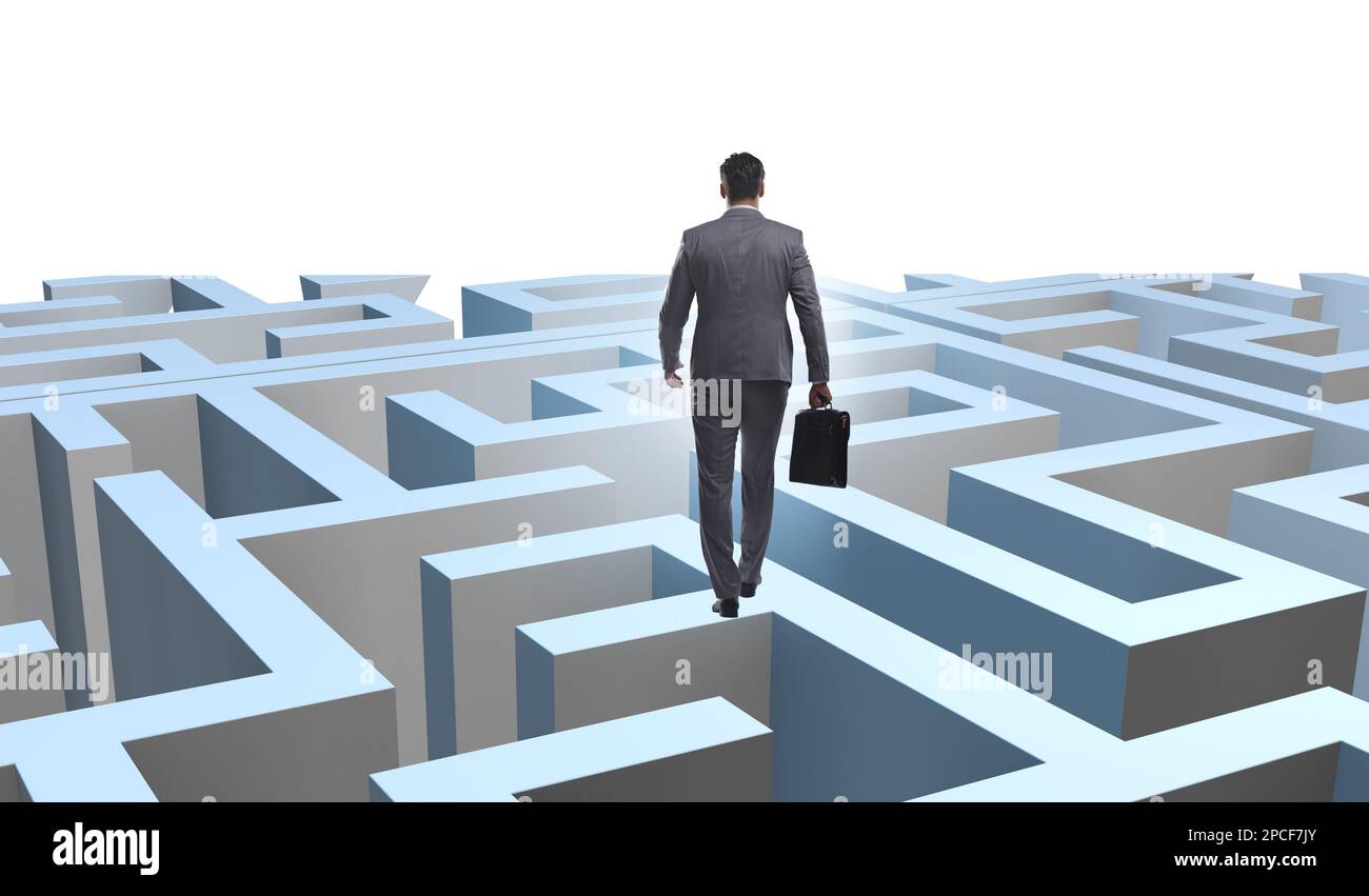 The businessman trying to escape from maze Stock Photo - Alamy