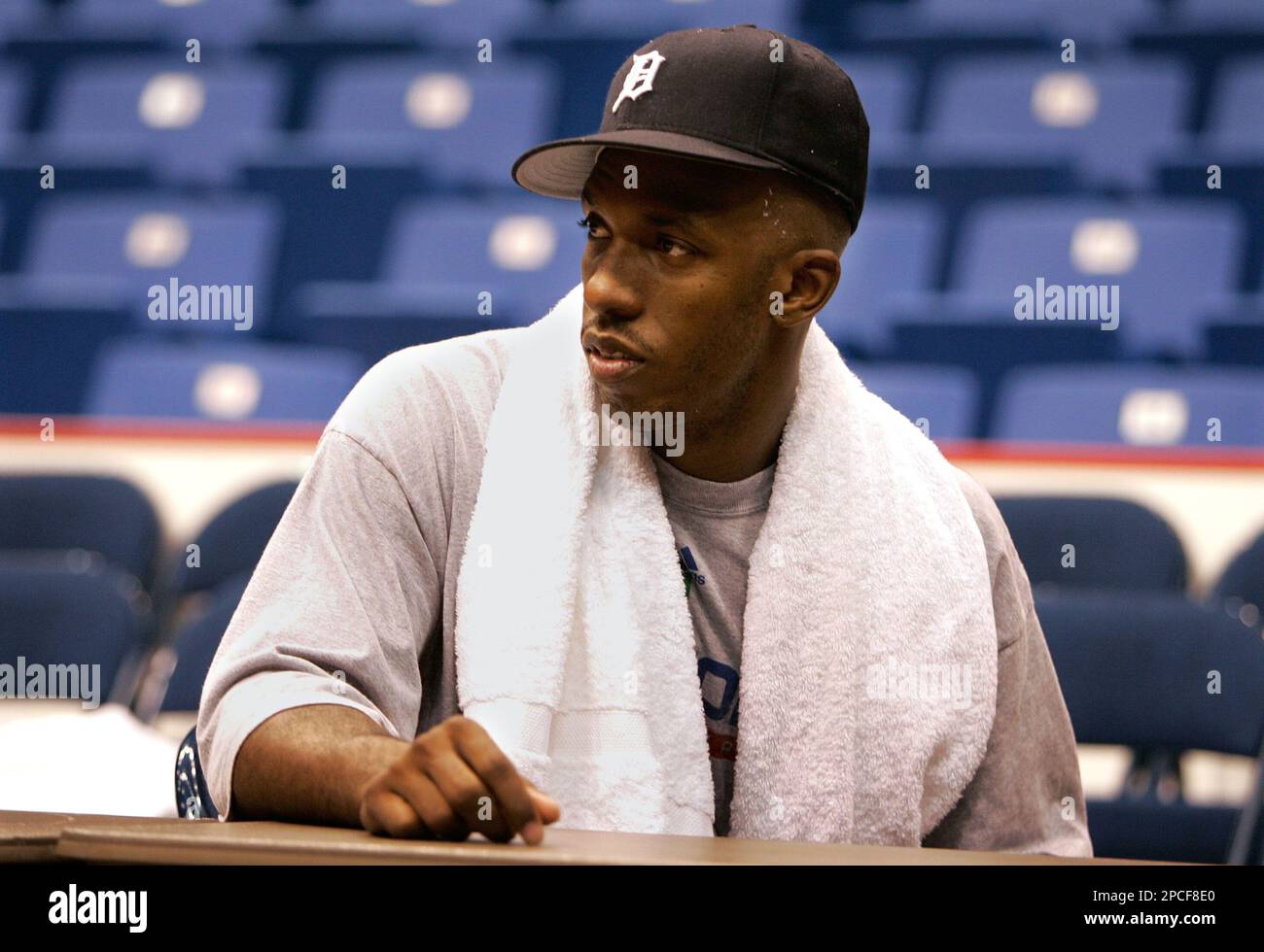 Detroit Pistons guard Chauncey Billups looks to his teammates at the ...