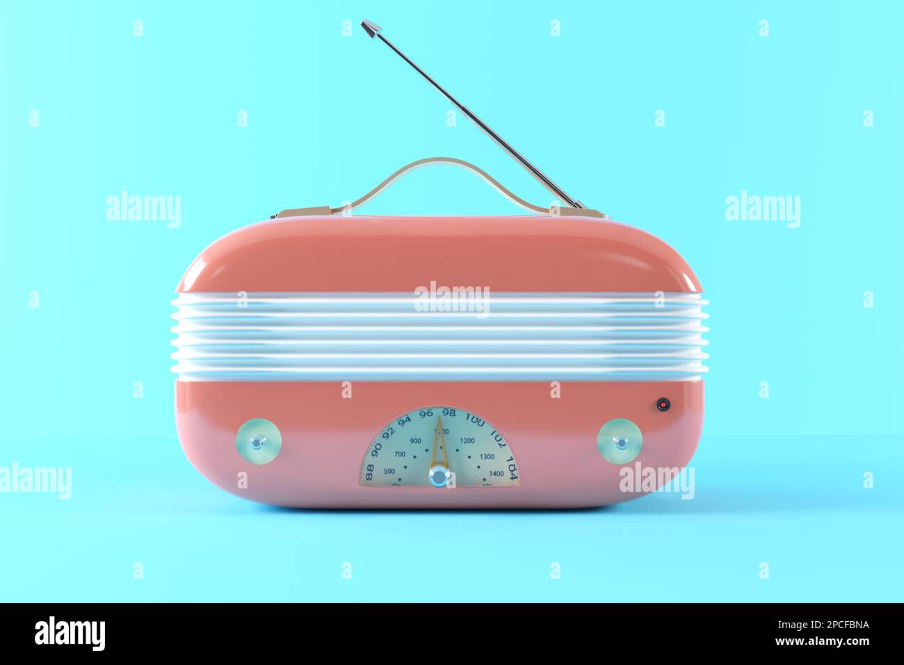 Vintage plastic pink radio with antenna. Trending radio receiver on a ...