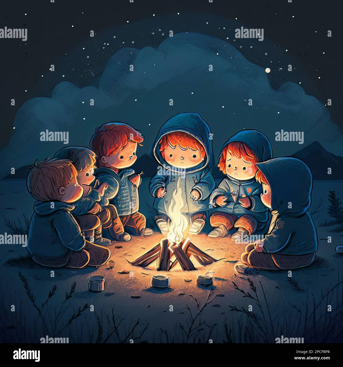 Children around a campfire hi-res stock photography and images - Alamy