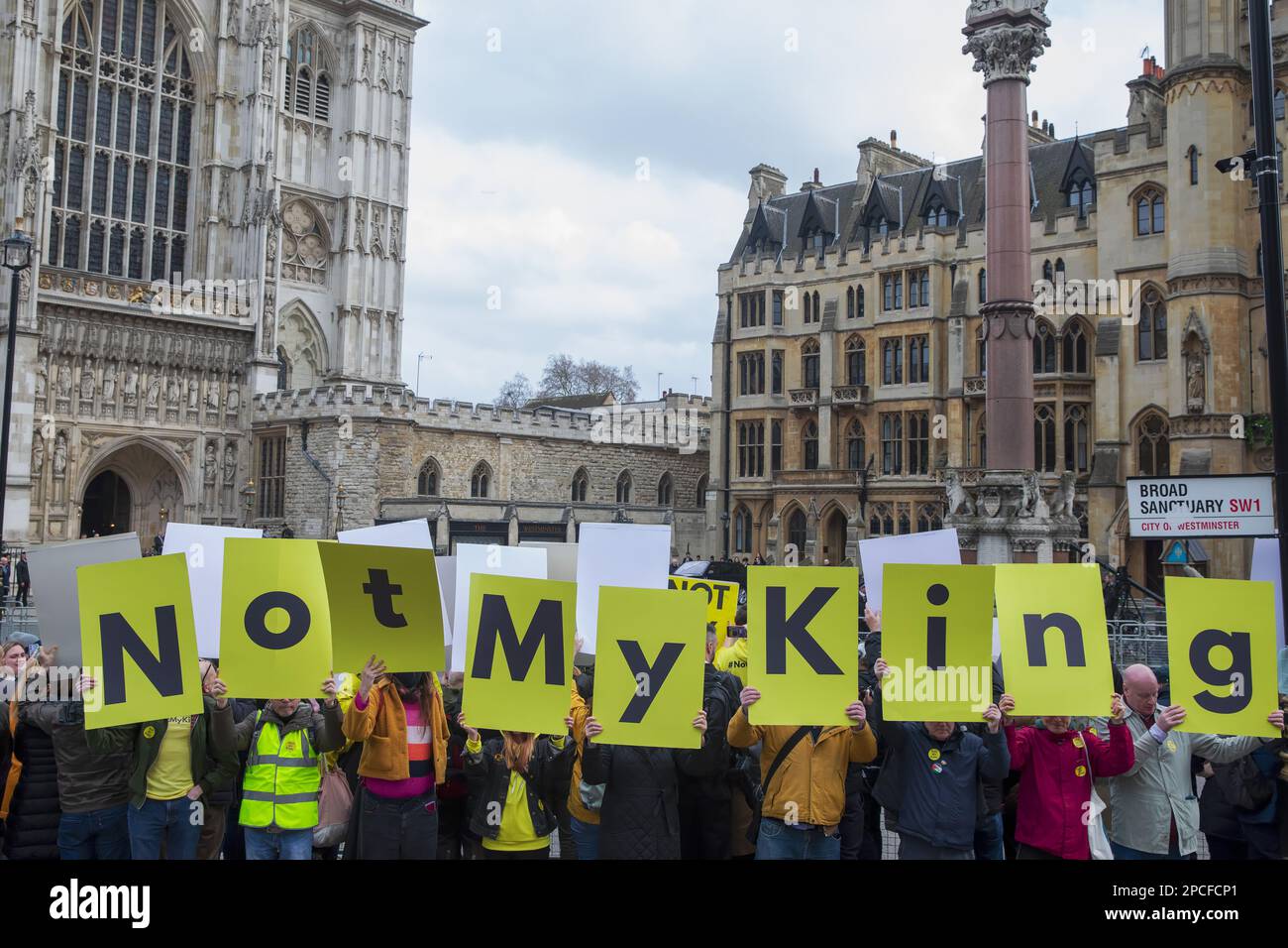 London, UK. 13th March, 2023. Anti-monarchists from Republic protest ...
