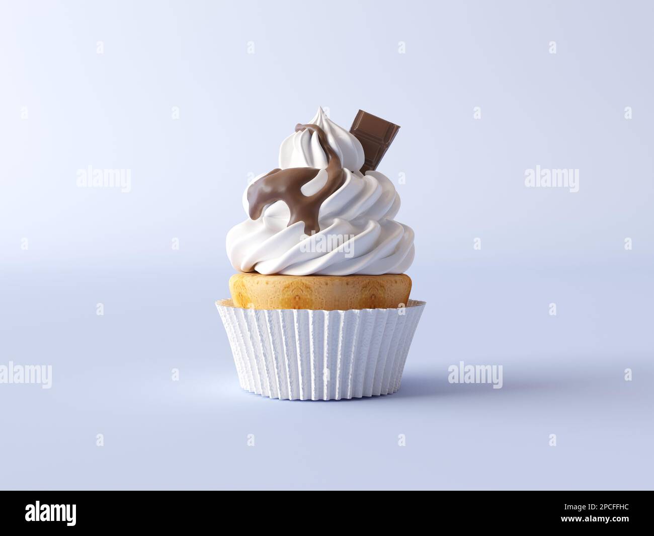Classic vanilla cupcake with whipped cream, poured with melted ...