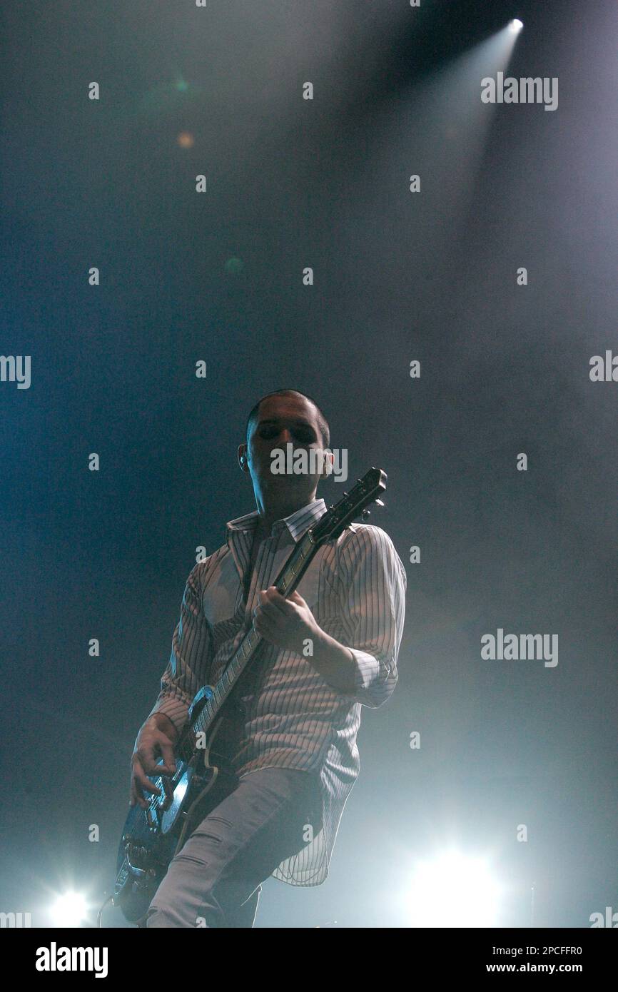 Brian Molko, singer of British group Placebo, performs on stage during ...