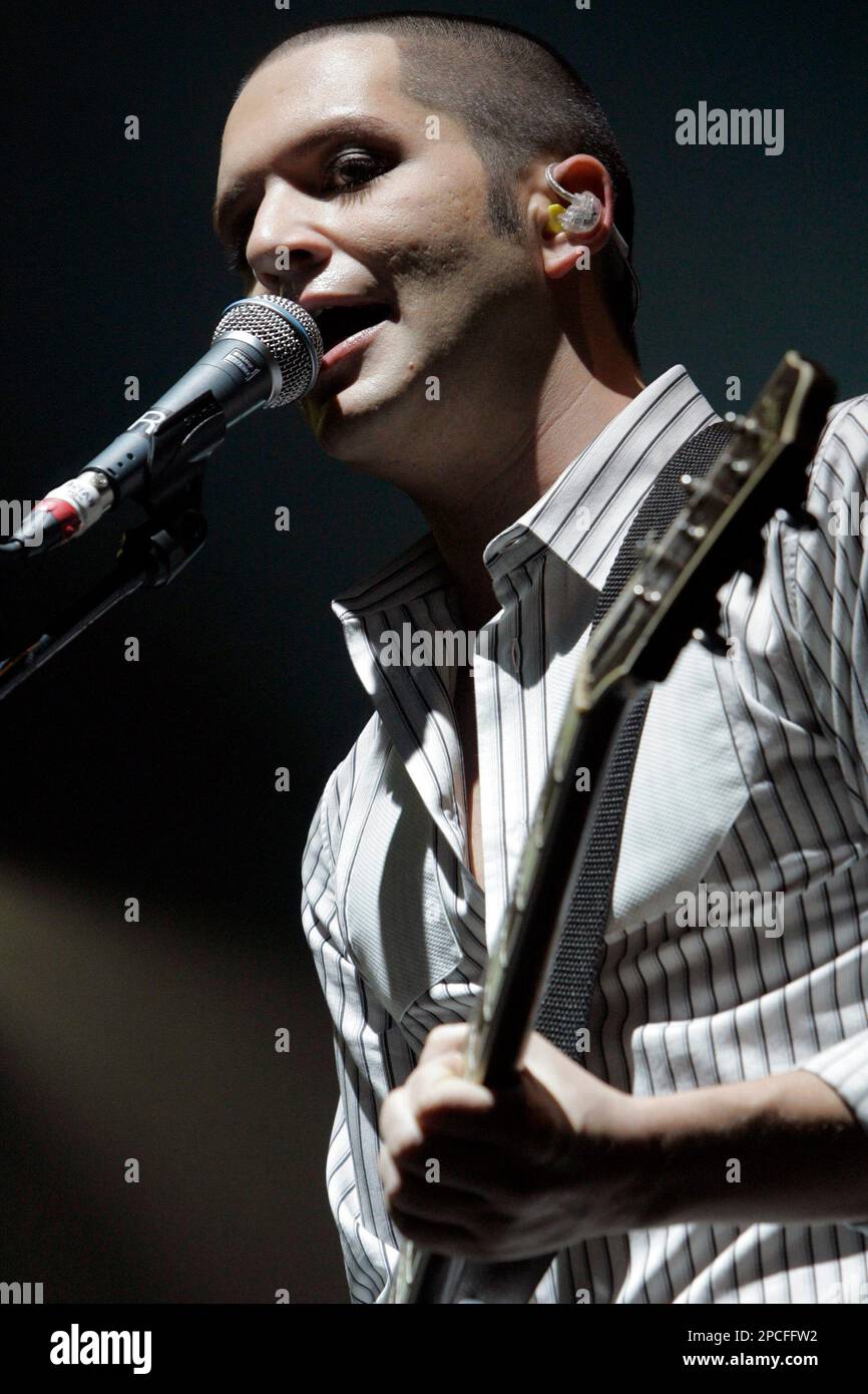 Brian Molko, singer of British group Placebo, performs on stage during ...