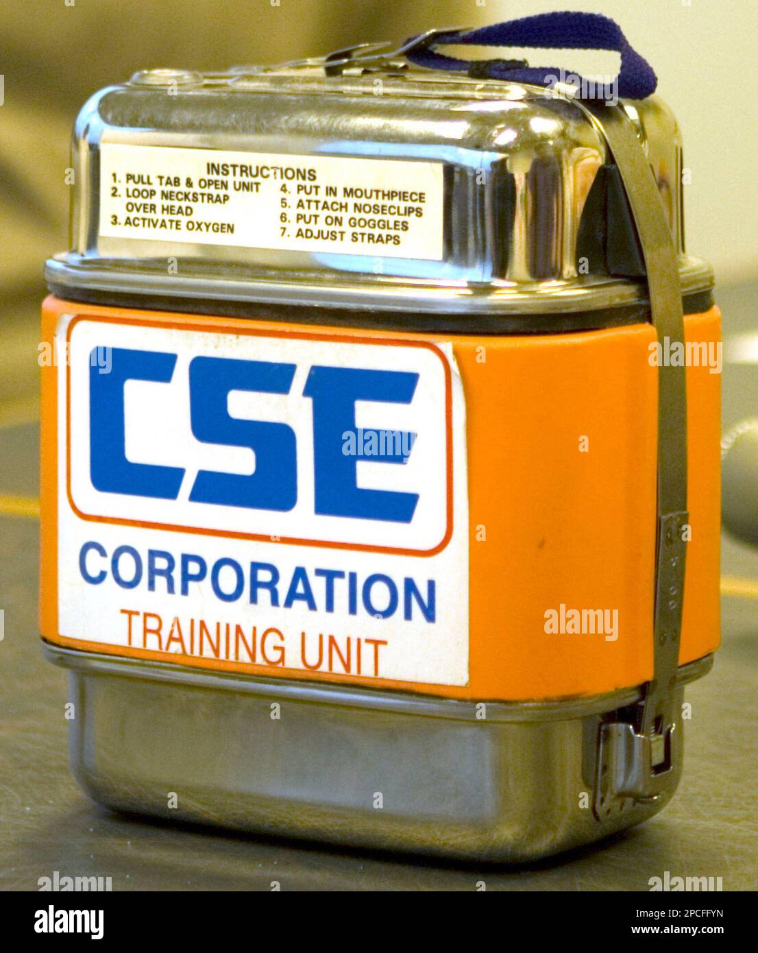 A CSE self contained self-rescuer model SR-50 airpack is shown during ...