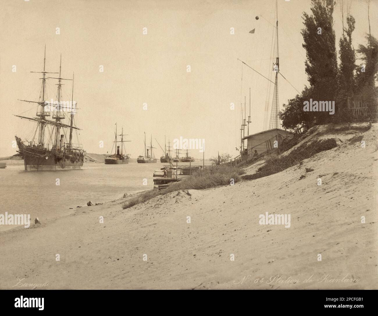 1900 ca , SUEZ , EGYPT: The SUEZ CANAL , the STATION OF KANTARA , navy ...