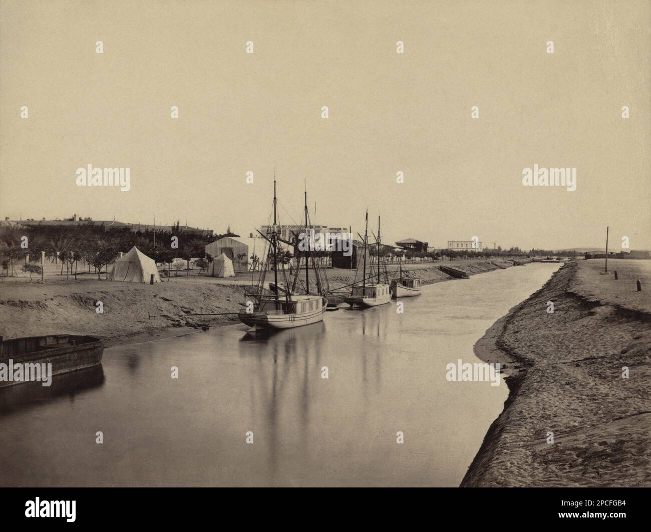 1860 ca, SUEZ , EGYPT: The SUEZ CANAL at ISMAILIA ( The freshwater ...