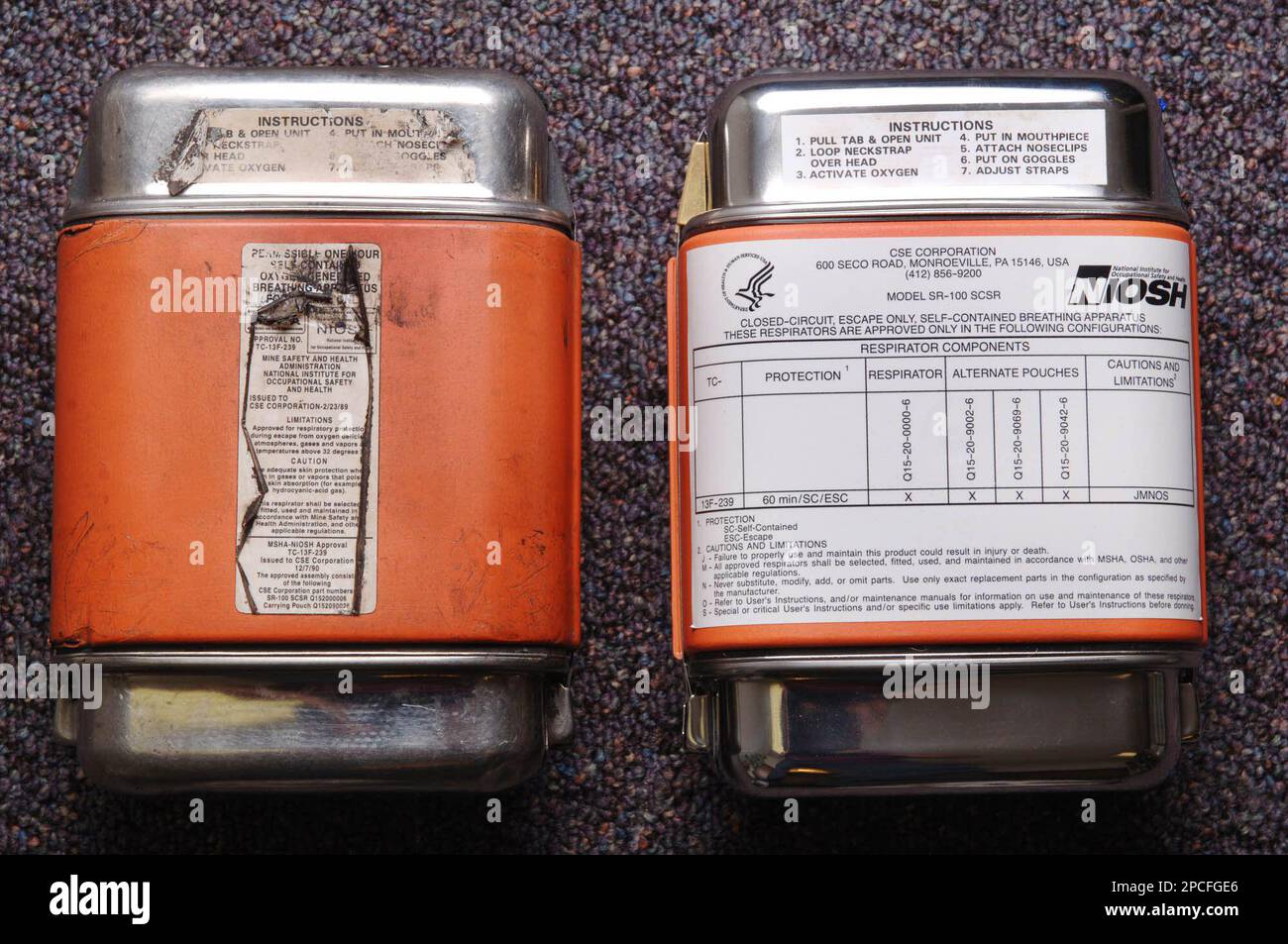 ** FILE ** A side-by-side comparison of CSE Corp. emergency air packs ...