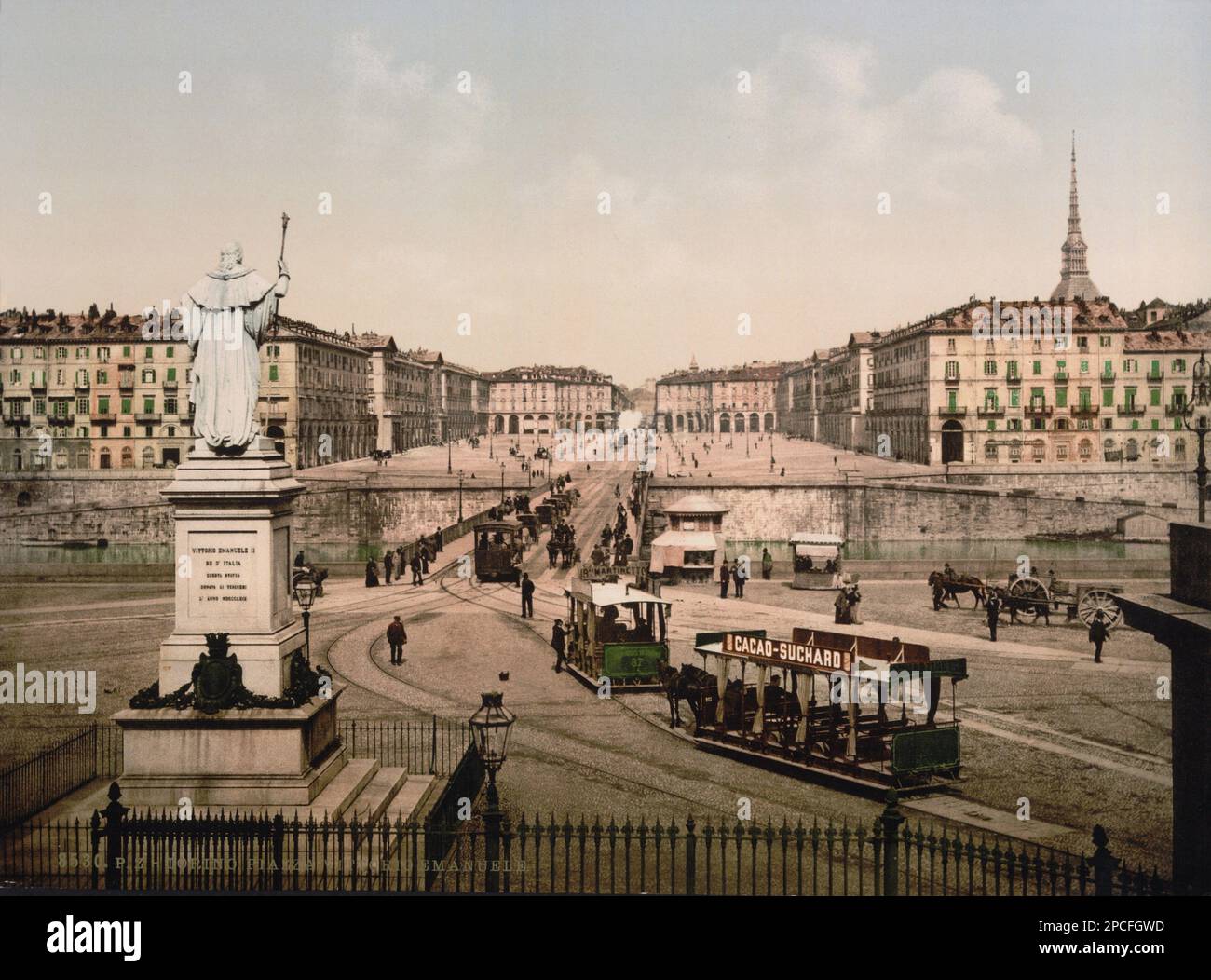 1900 ca. , TORINO, ITALY : The General view of PIAZZA VITTORIO EMANUELE di SAVOIA ( Victor ...
