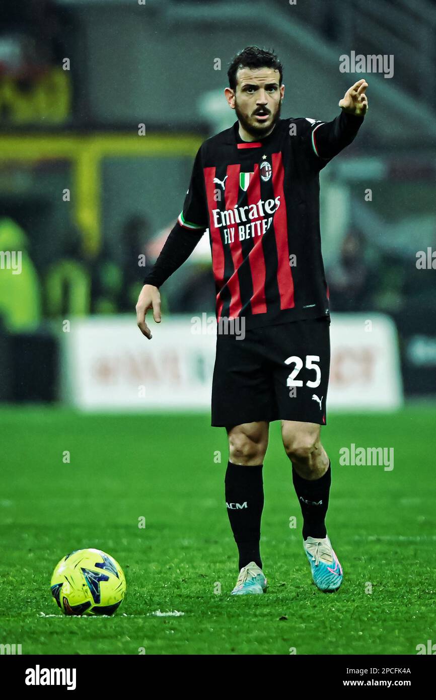 Milan, Italy. 13th Mar, 2023. Alessandro Florenzi of AC Milan gestures ...