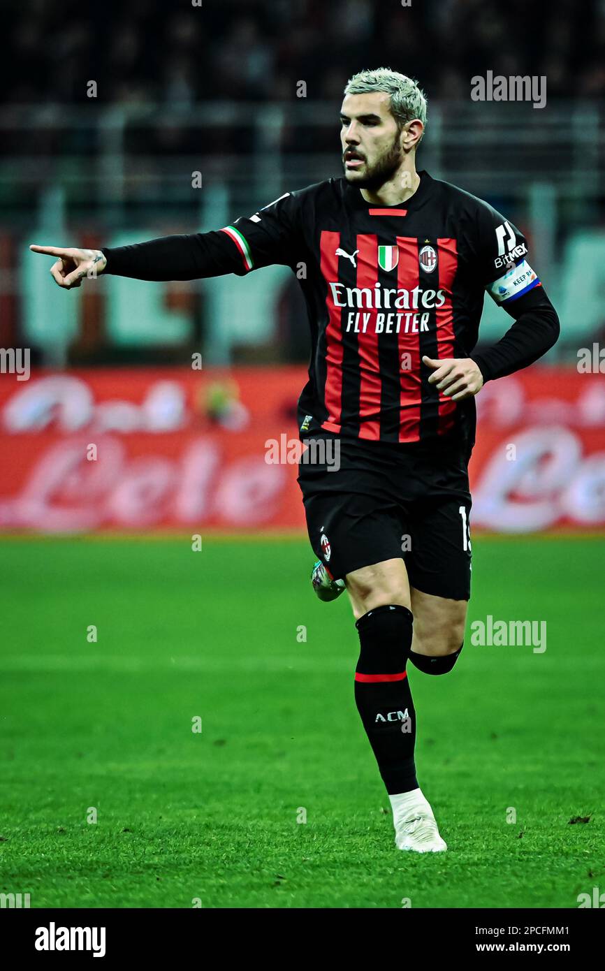Milan, Italy. 13th Mar, 2023. Theo Hernandez of AC Milan gestures ...