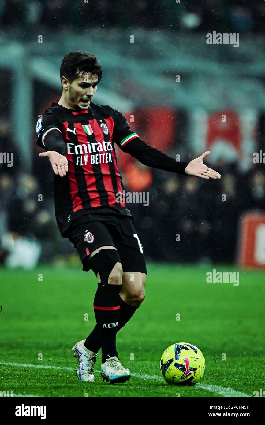 Milan, Italy. 13th Mar, 2023. Brahim Diaz of AC Milan gestures during ...
