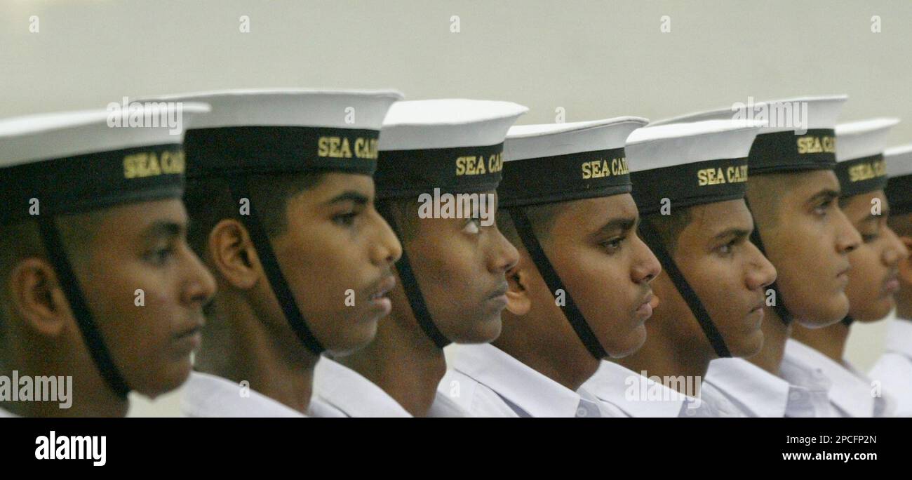 A cadet belonging to Sea Cadet Corps (SCC) looks up at an overcast sky ...