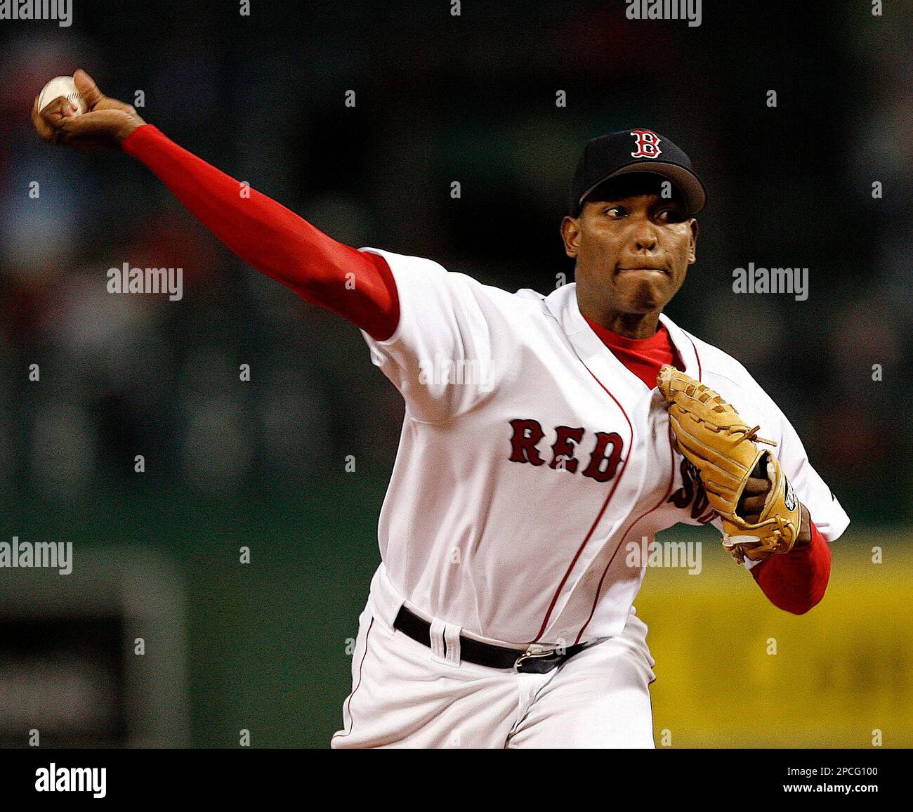 Boston Red Sox pitcher Devern Hansack delivers during the first inning ...