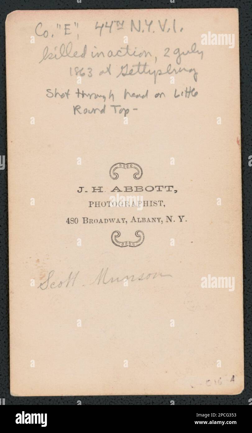 Private Winfield Scott Munson of Co. E, 44th New York Infantry Regiment ...