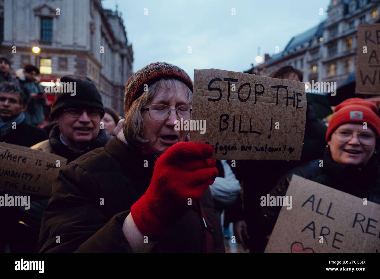 London, UK. 13 MAR 2023. STOP THE BILL REFUGEES WELCOME protest against ...