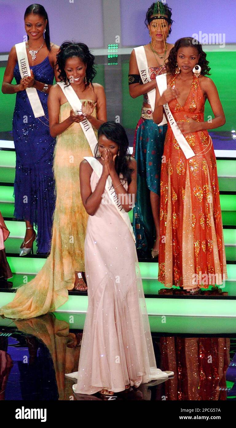 Miss Namibia Anna Svetlana Nashandi reacts as she is applauded by other ...