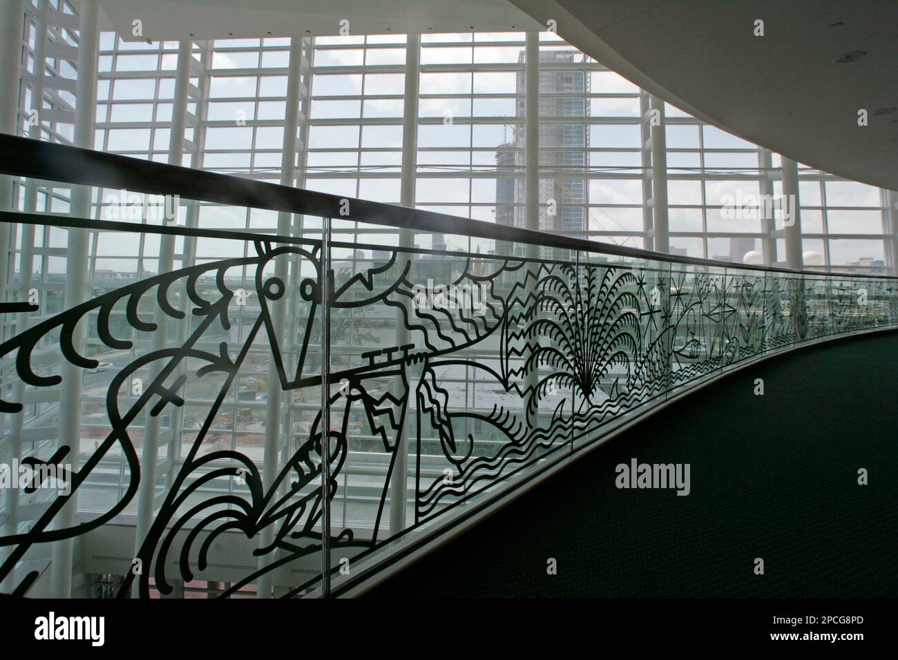 The glass railings of the fourth floor of the Carnival Center for the ...