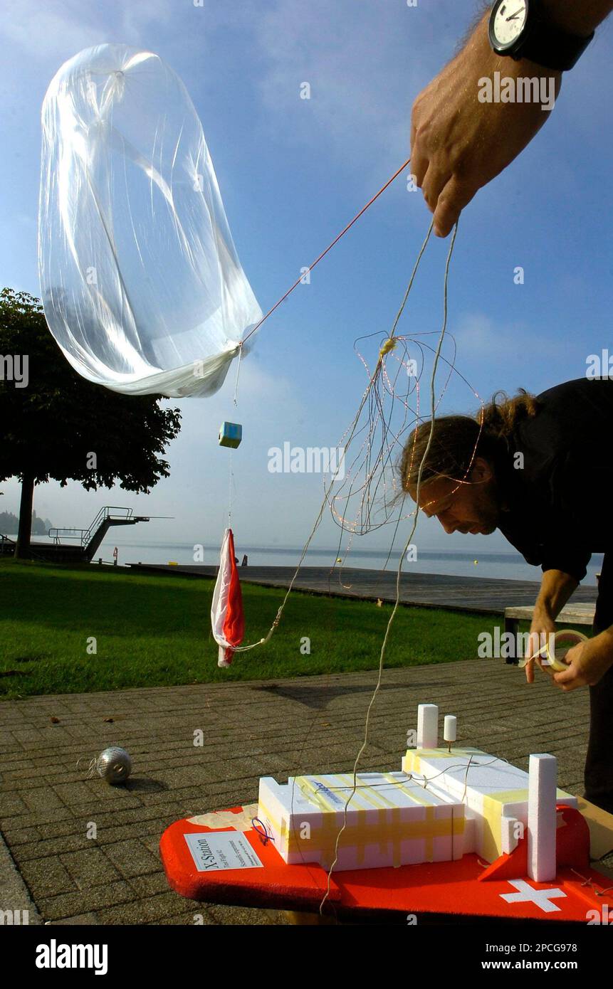 A test balloon takes a test box designed for the "X station" into the ...