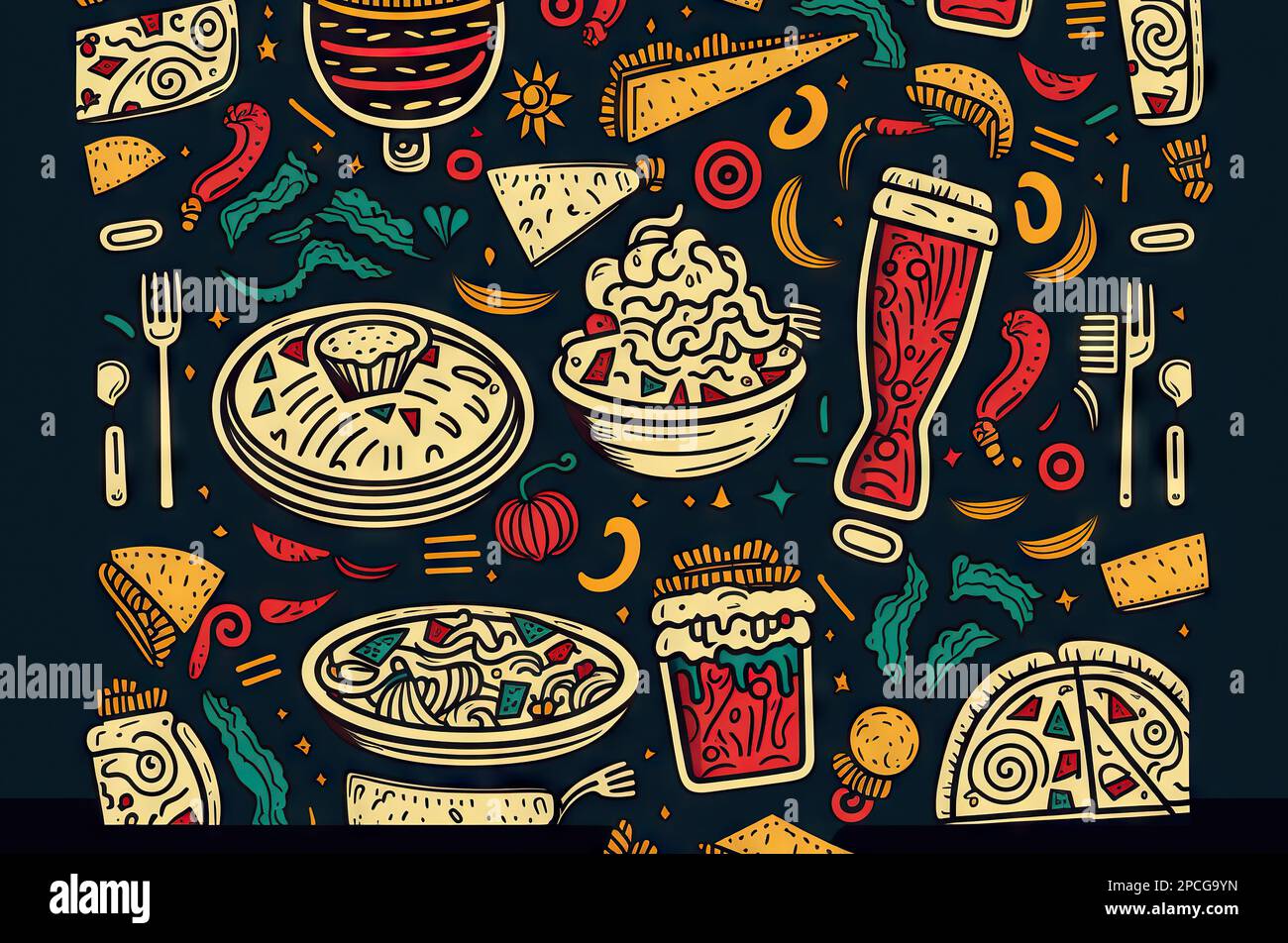 illustration of the colorful food sketch Stock Photo - Alamy