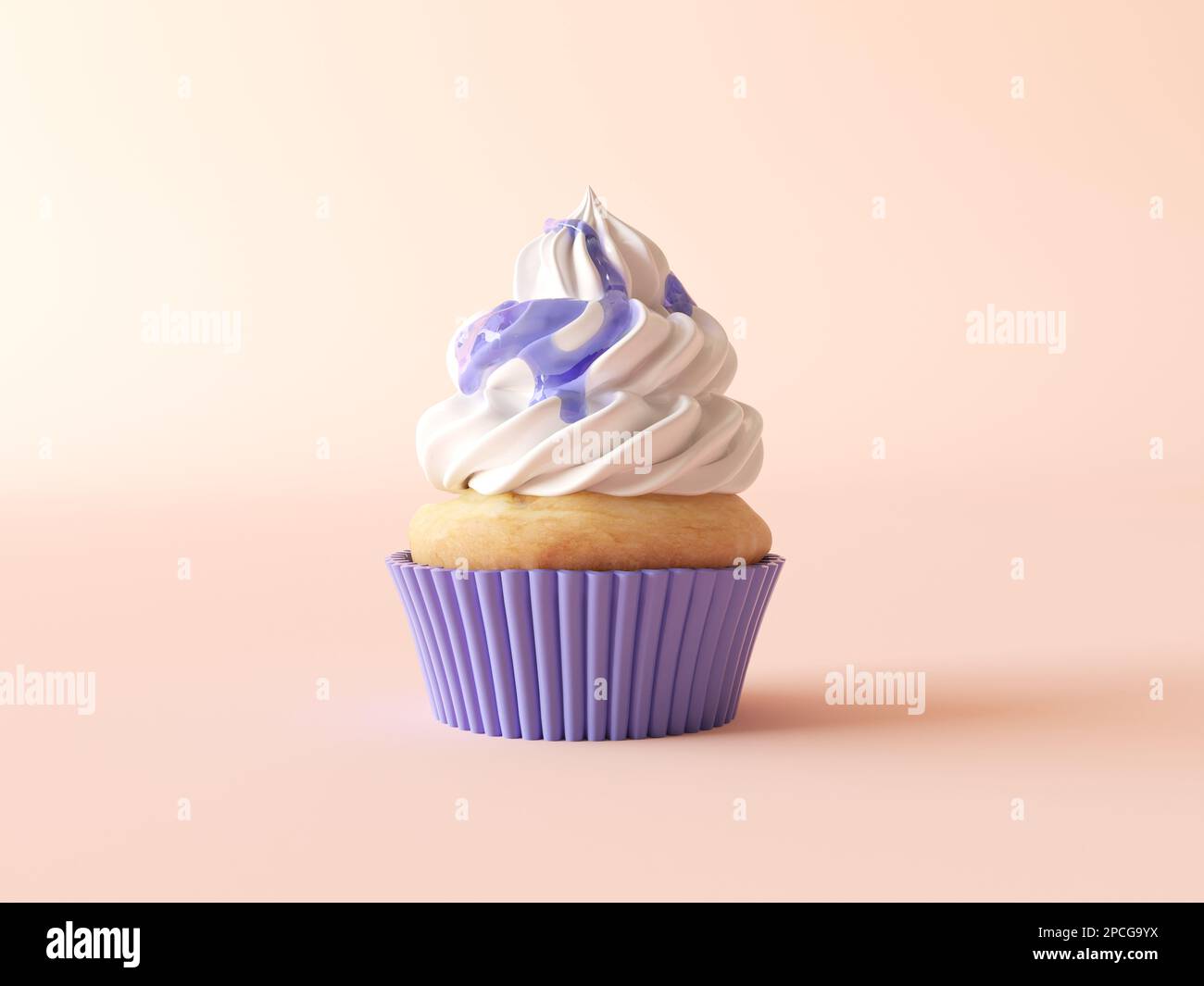 Vanilla cupcake with white whipped cream and blueberry purple jam, wild ...