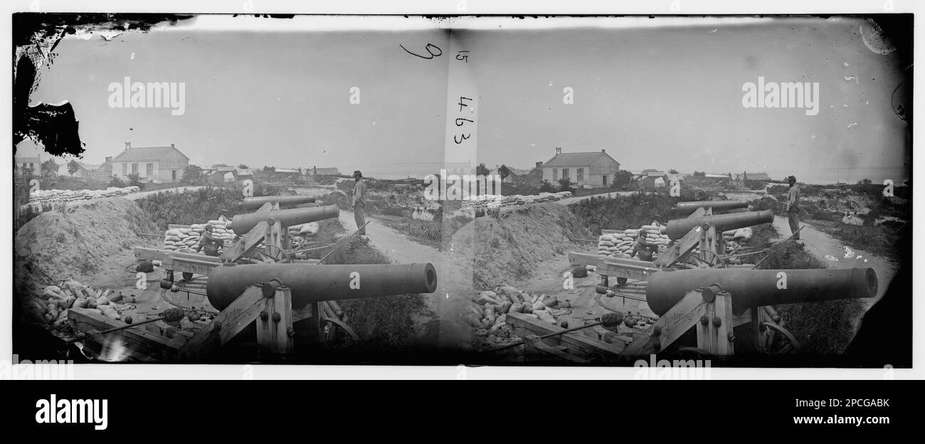 Yorktown, Virginia. Naval battery with Nelson church in background used ...