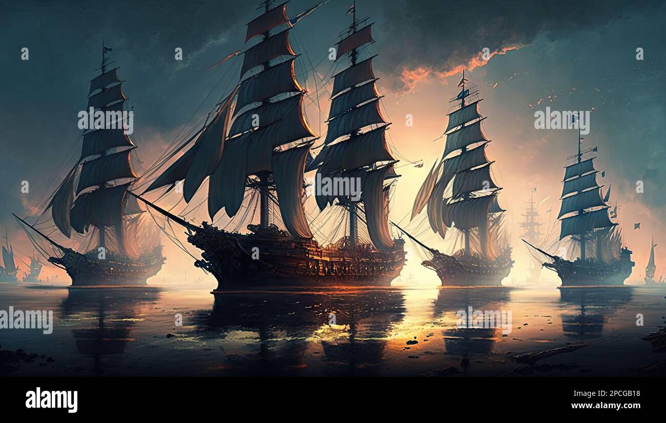 Pirate ship battle painting hi-res stock photography and images - Alamy