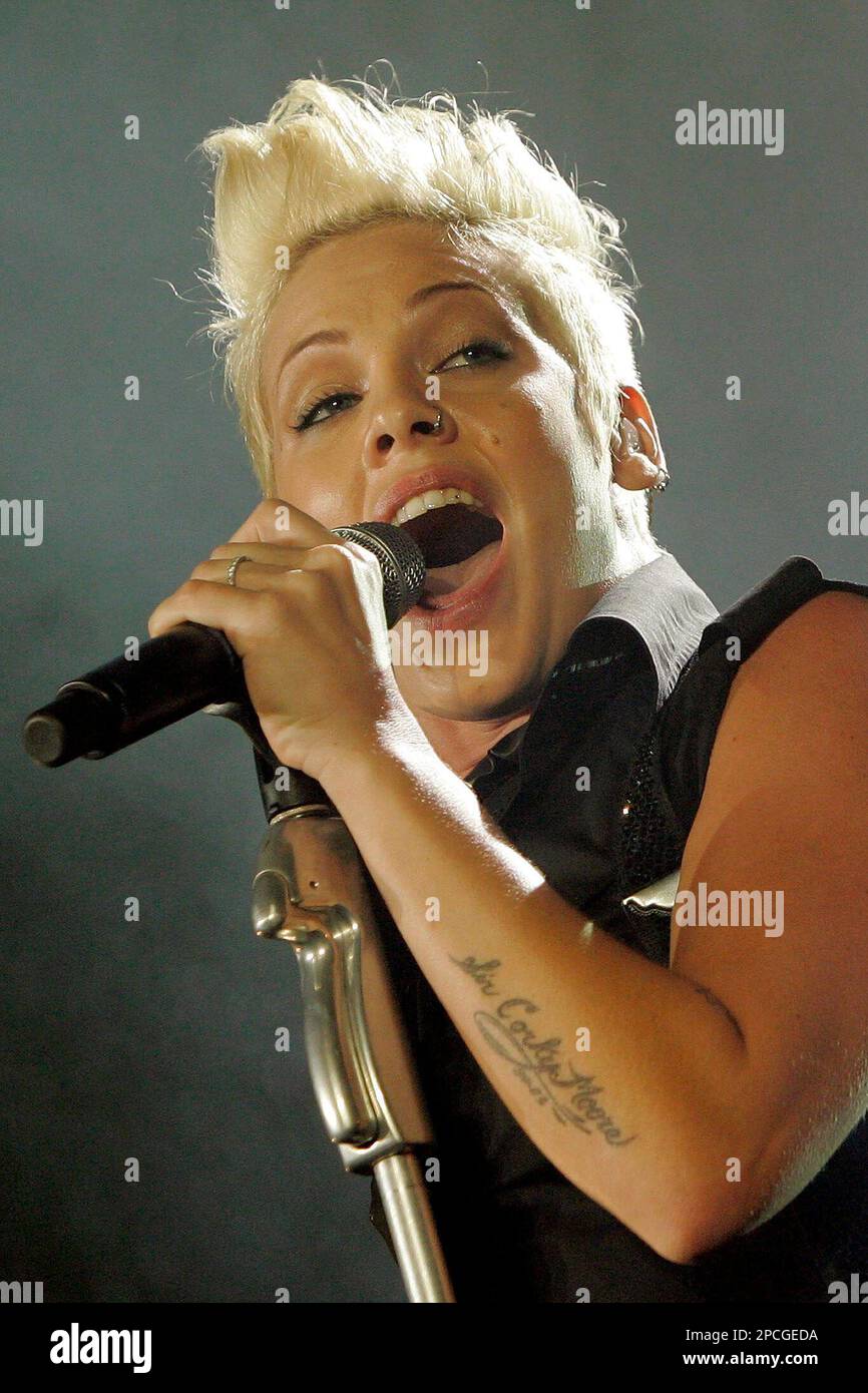 US singer Pink performs on stage during her concert at the ...