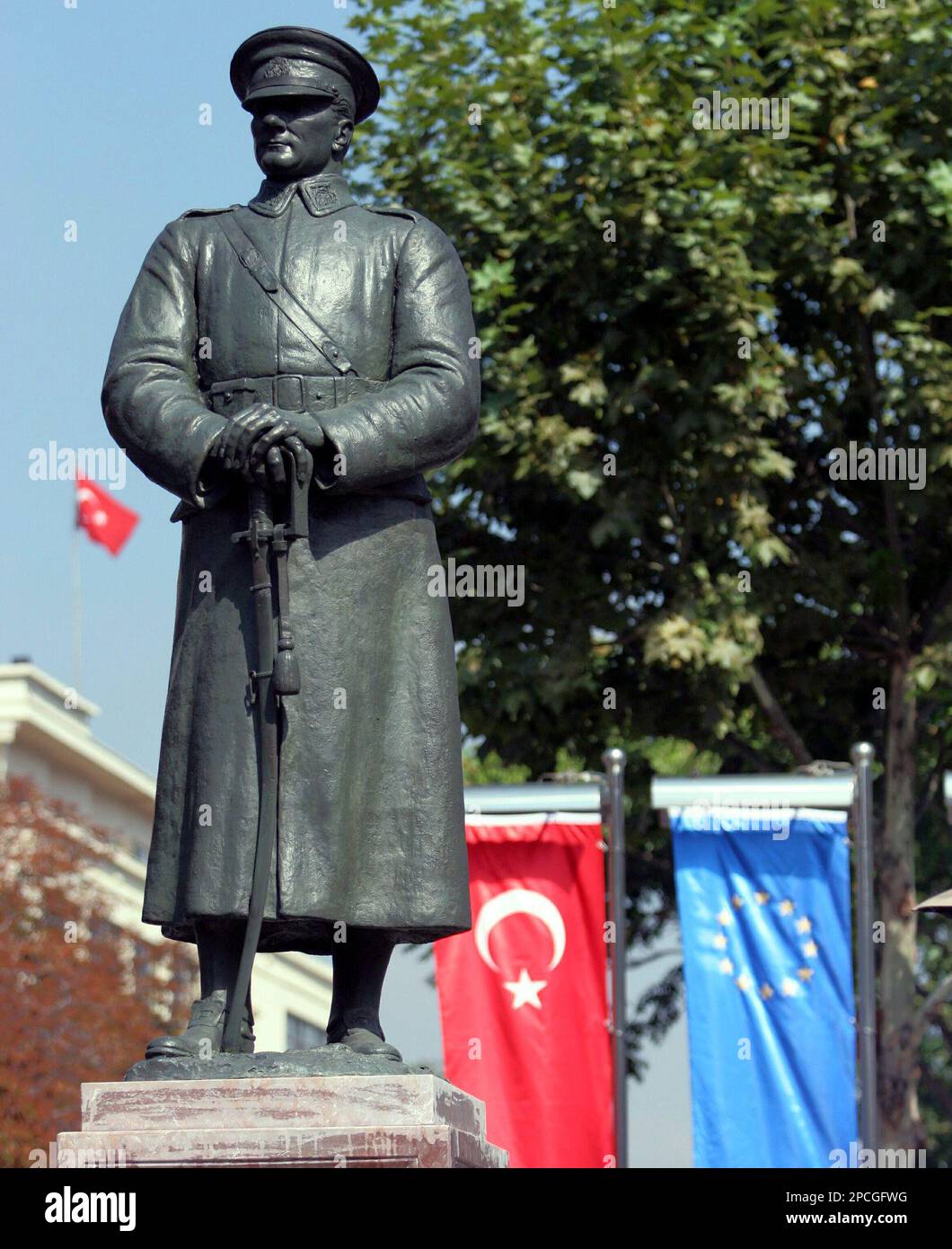 A statue in military uniform of the founder of modern Turkey, Mustafa ...