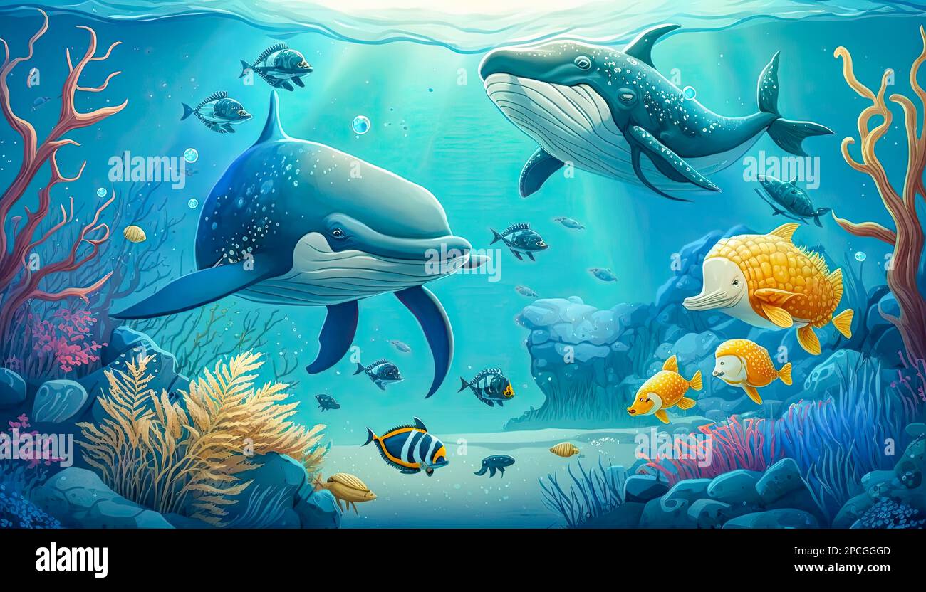 illustration of the cartoon ocean creatures Stock Photo - Alamy