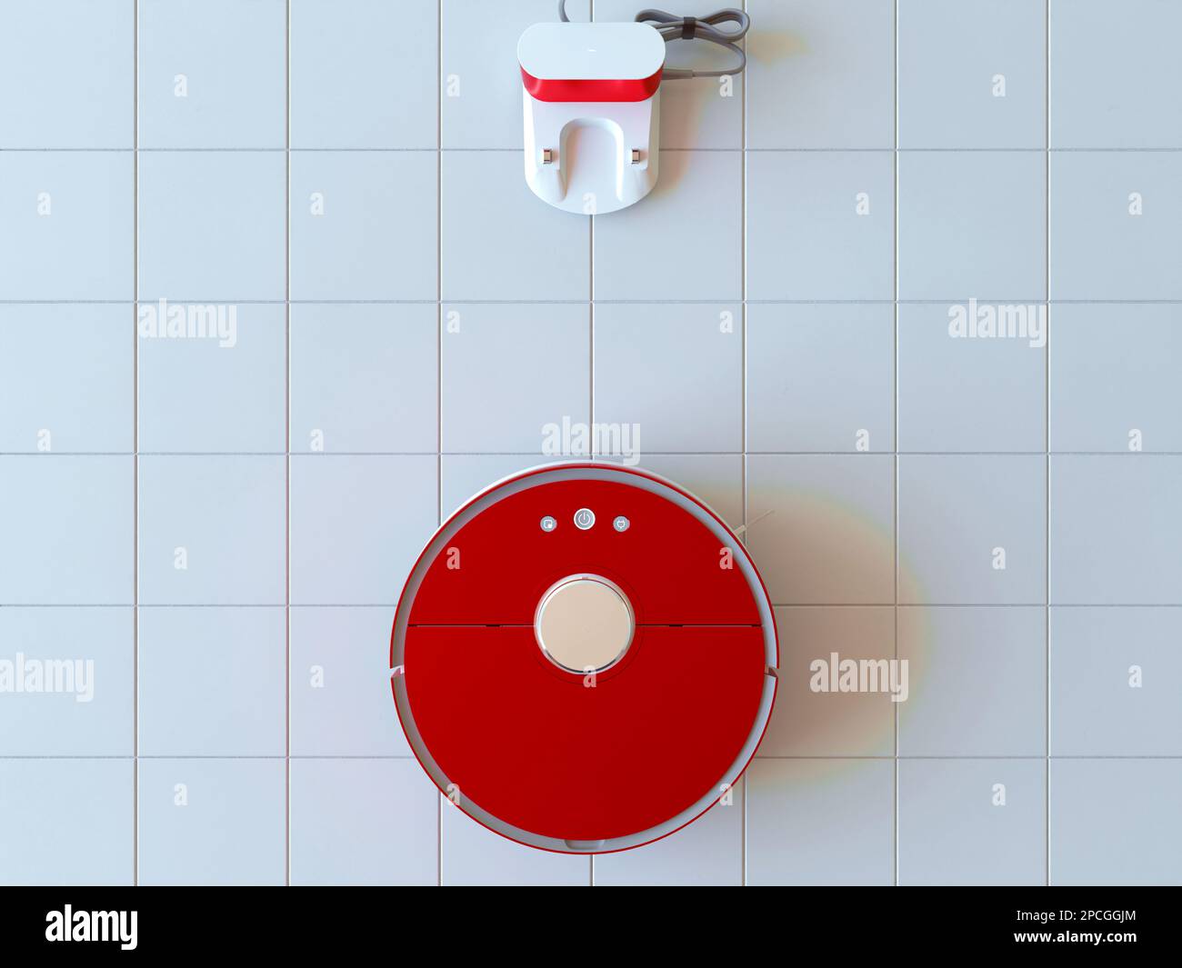 Red wireless electric round Robot Vacuum Cleaner and Charging station ...