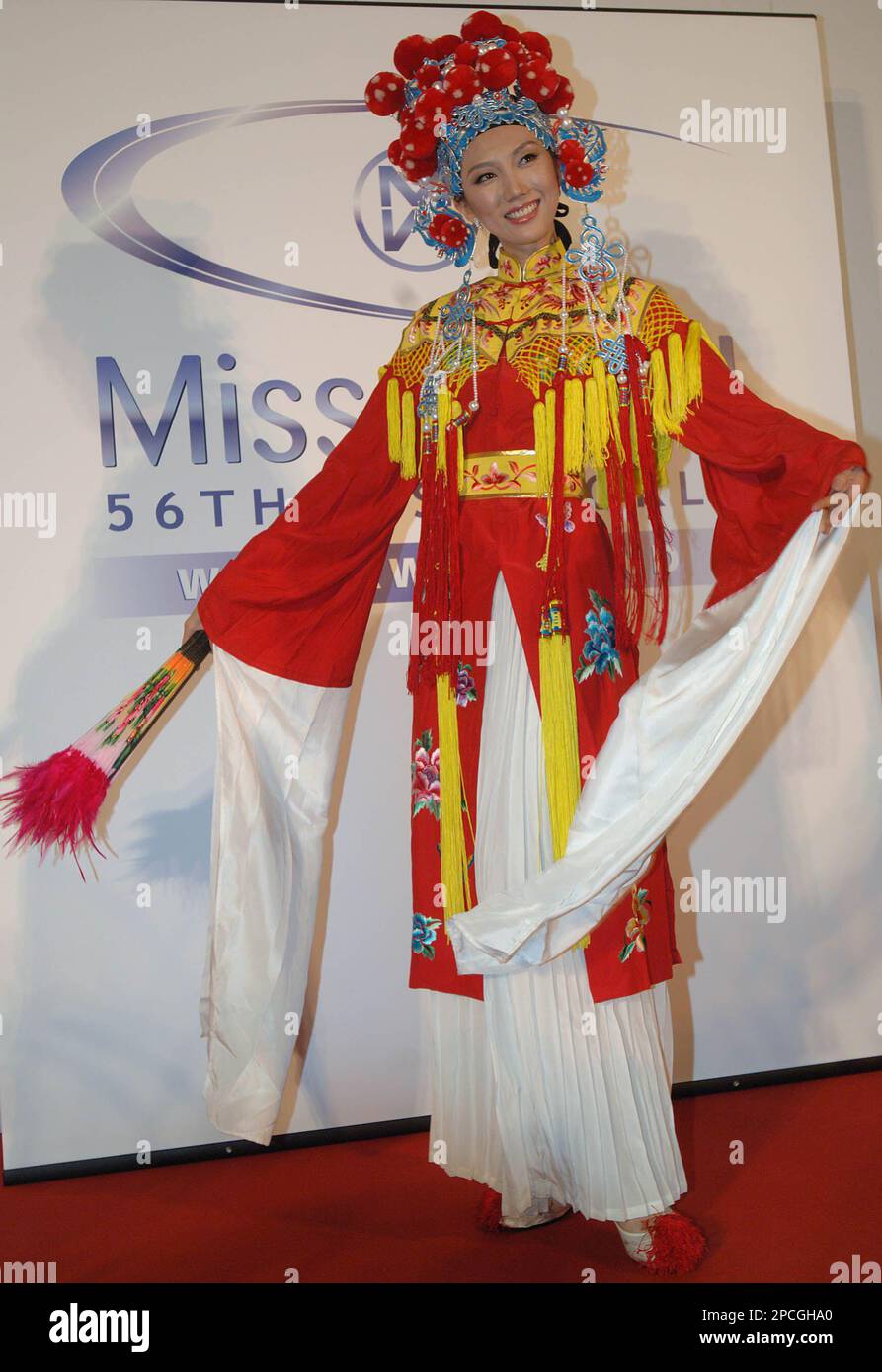 Miss China Duo Liu dancing during a ceremony at the Chinese Embassy in ...