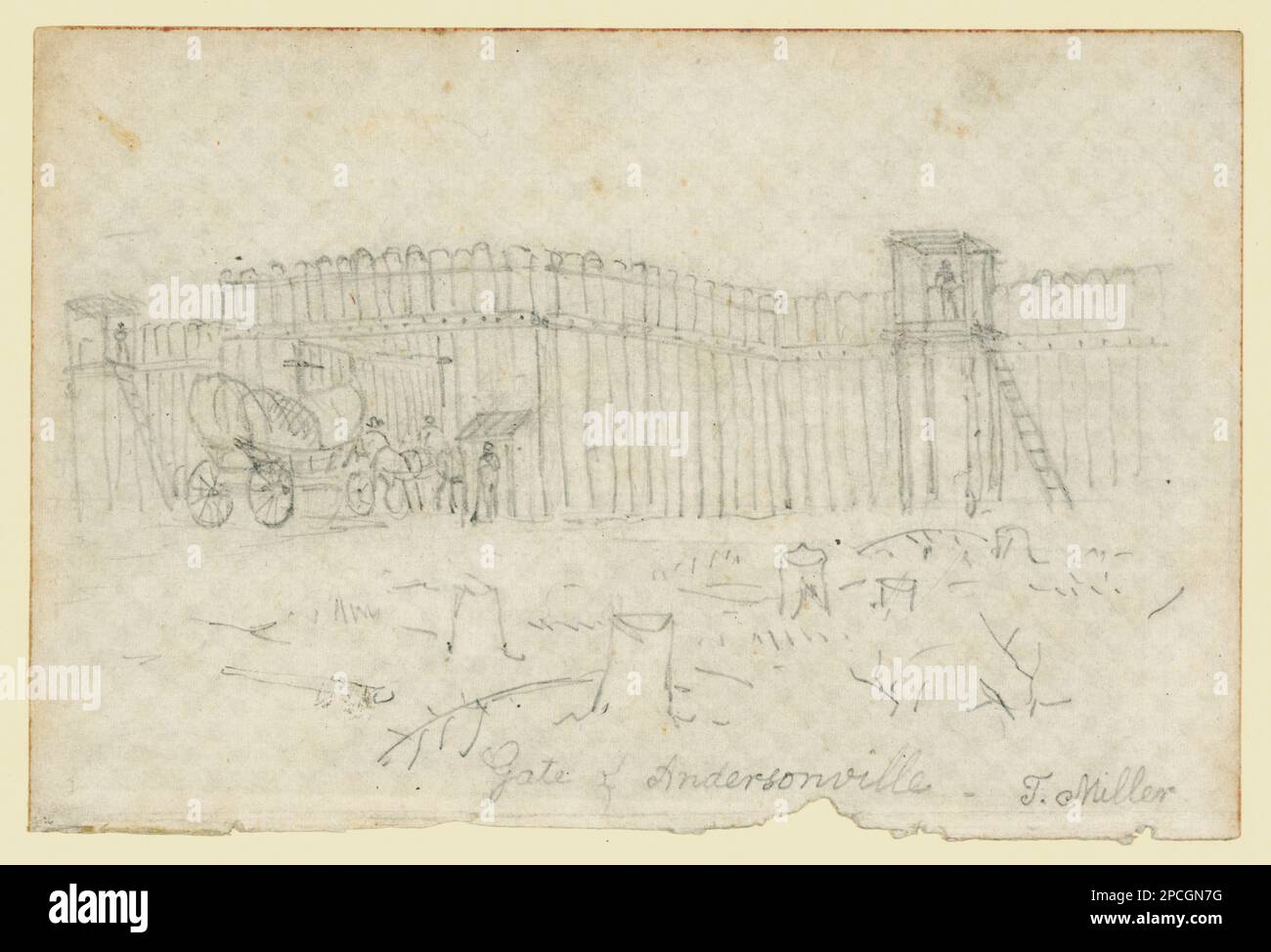Gate of Andersonville. Morgan collection of Civil War drawings. Guards ...