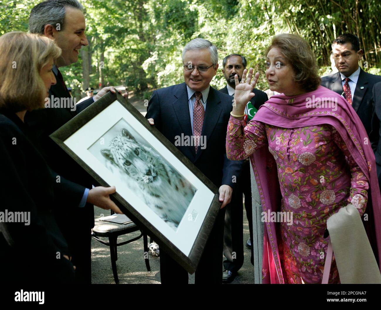 Pakistan's First Lady, Sehba Musharraf, gestures as she receives a ...