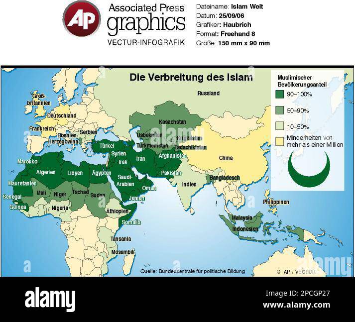 GRA104 GRAFIK ISLAM WELT - Karte zur Verbreitung des Islam mit ...