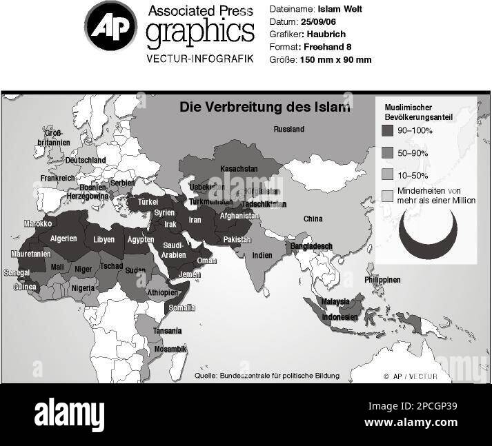GRA4 GRAFIK ISLAM WELT - Karte zur Verbreitung des Islam mit ...