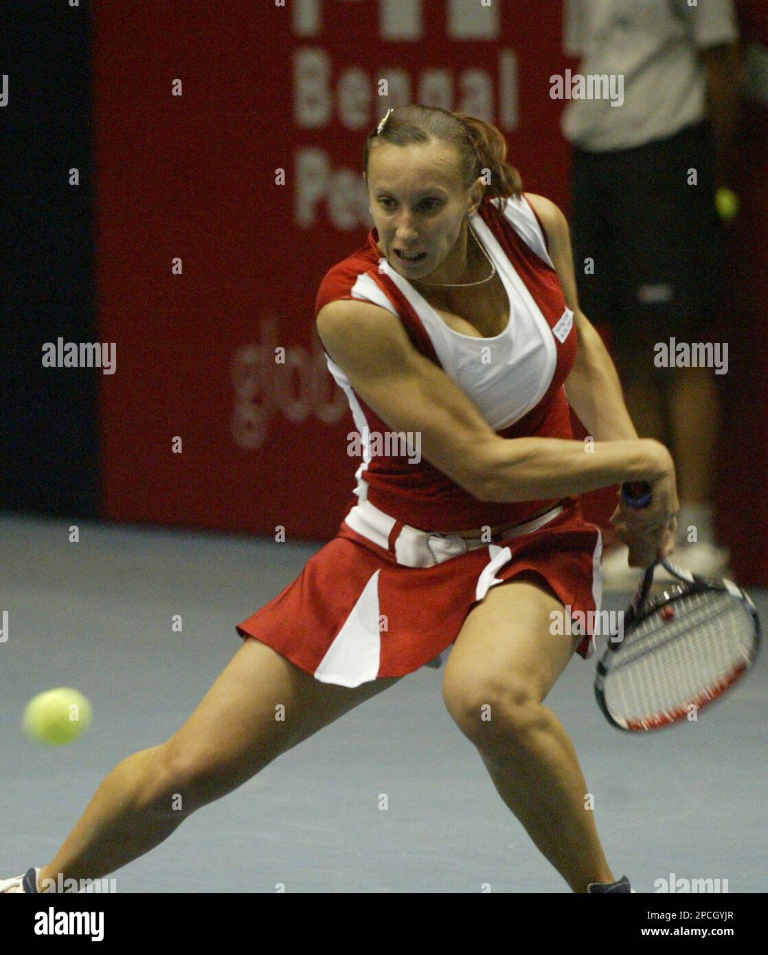 Iroda Tulyaganova of Uzbekistan plays against Olga Poutchkova of Russia ...