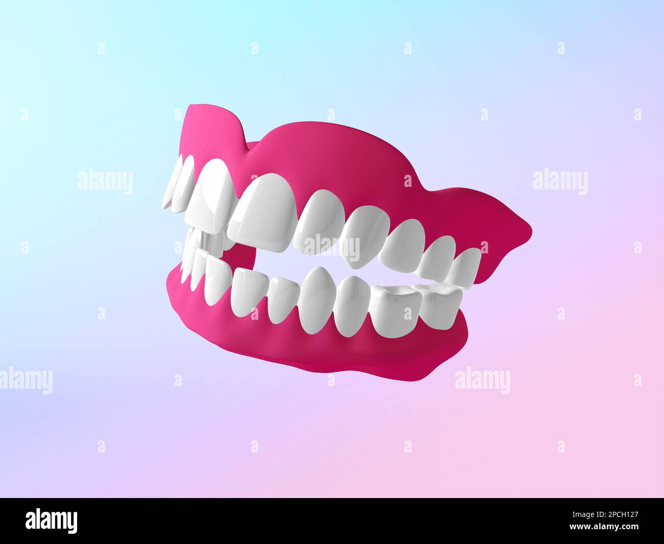 Teeth model isolated on pastel gradient background, side view. Dental ...