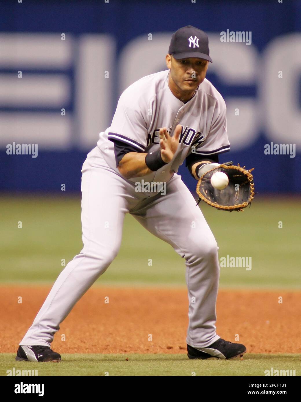 New York Yankees' Gary Sheffield fields his first ground ball playing ...