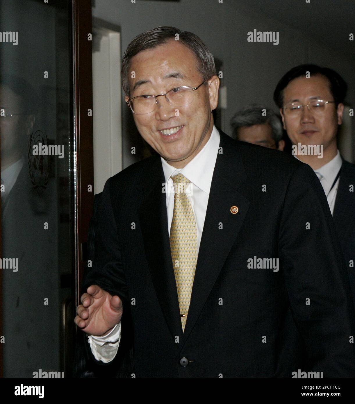 South Korean Foreign Minister Ban Ki-Moon, left, leaves after meeting ...