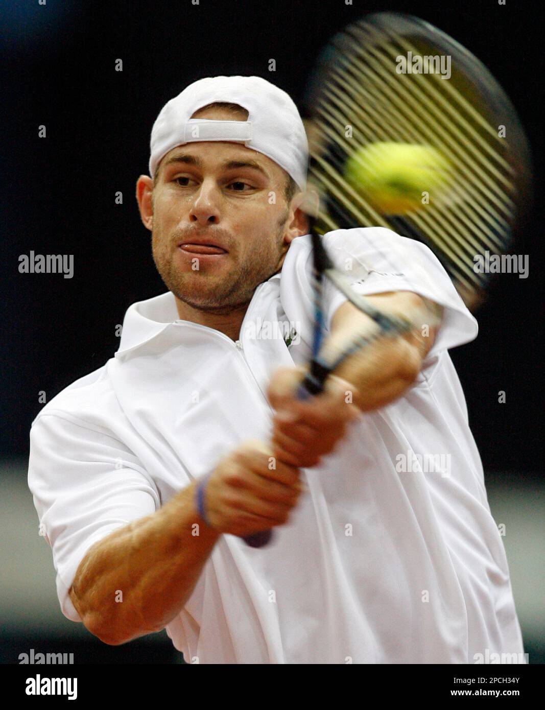 Us Andy Roddick Returns A Ball To Russian Marat Safin During The Davis Cup Semifinal Tennis
