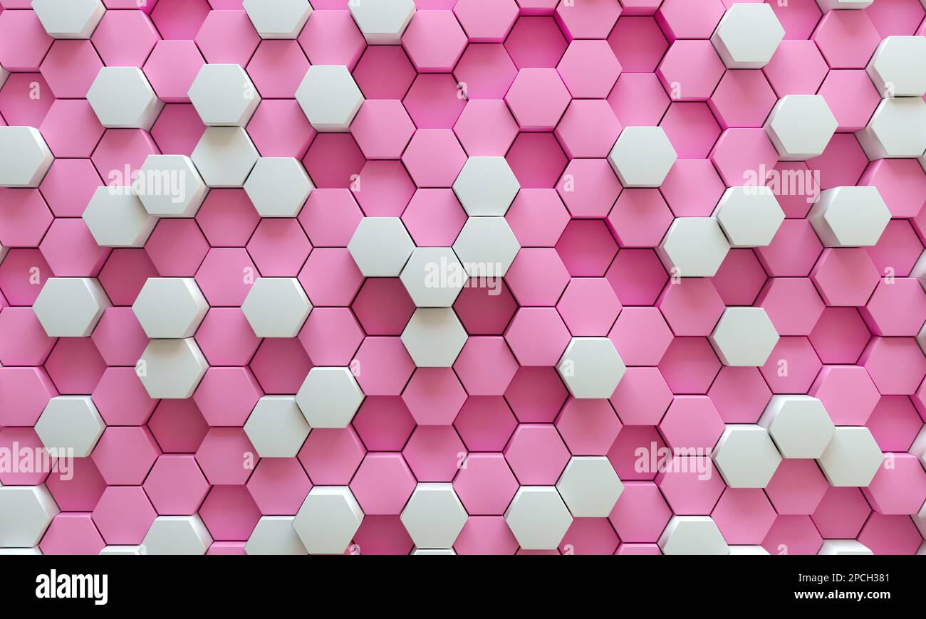 Pink and white honeycomb Hexagon, 3d render illustration. 3D Futuristic ...