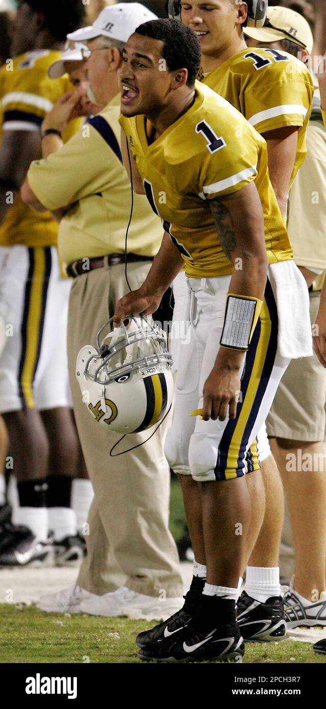Georgia Tech quarterback Reggie Ball (1) reacts on the sidelines in the ...