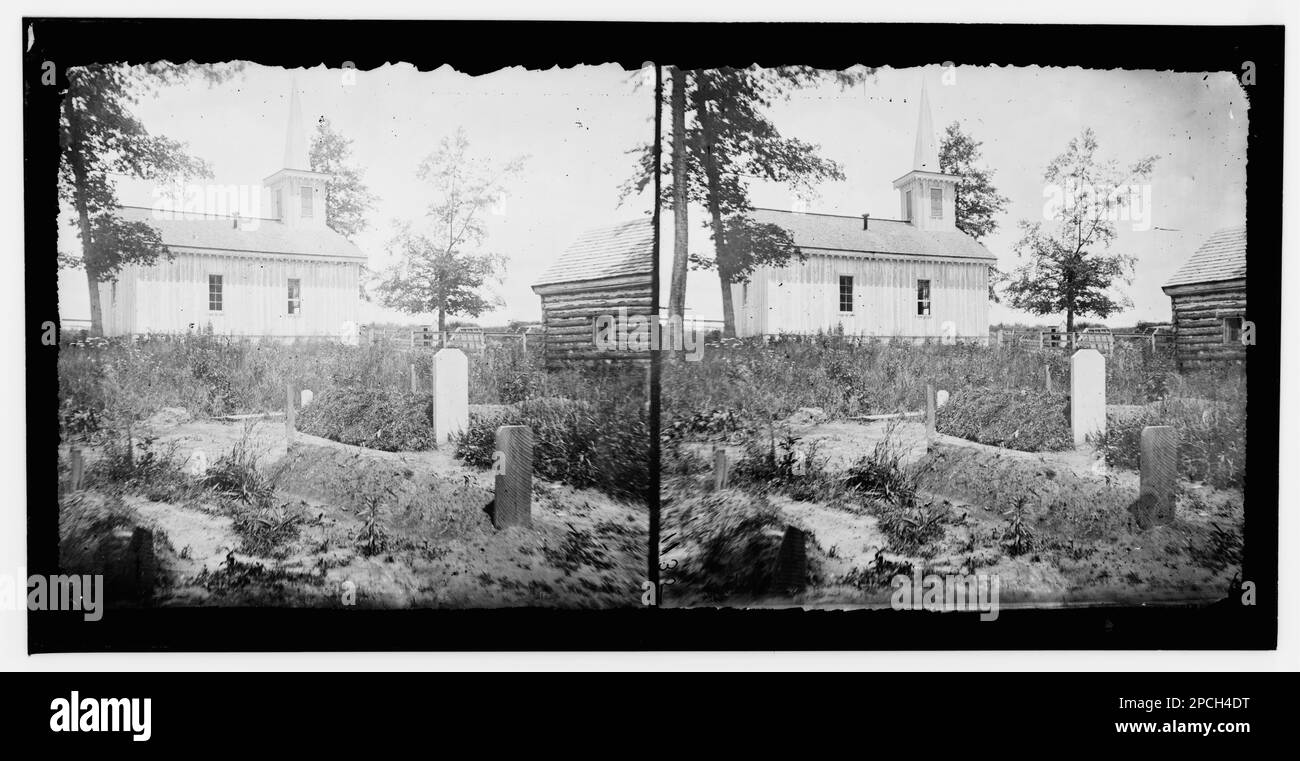 Drewry's Bluff, Virginia. Chapel at Fort Darling and soldier's graves ...